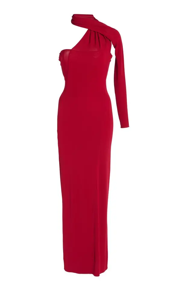 COURREGES Asymmetric Rib-knit Maxi Dress - Red