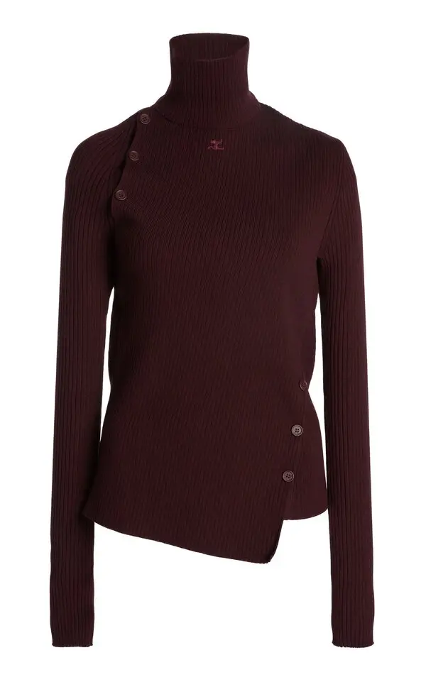 COURREGES Oblique Buttoned Knit Sweater - Burgundy