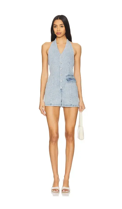 Central Park West Denim Suiting Romper - Blue