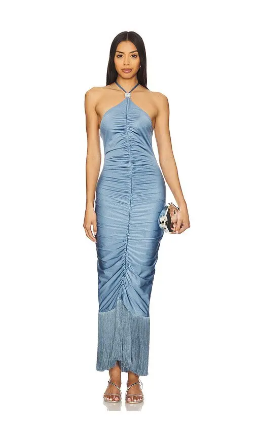 BAOBAB Halterneck Fringed Hem Dress - Blue