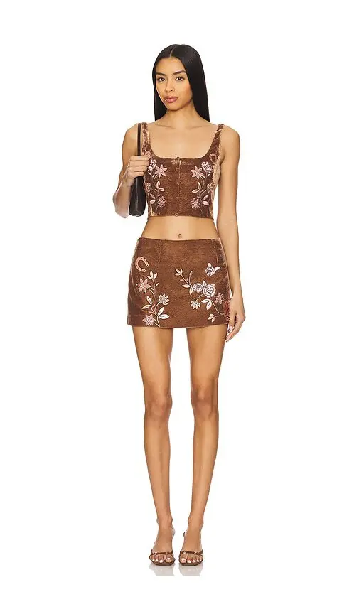 LESLIE AMON X Revolve Embroidered Velvet Cropped Top