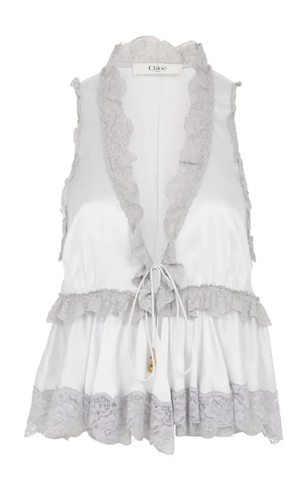 Chloé Lace-trimmed Silk Satin Top