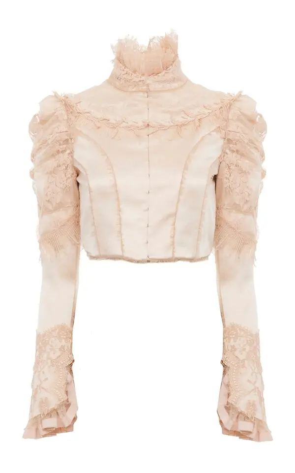 Chloé Lace-detailed Silk-satin Cropped Jacket - Pink