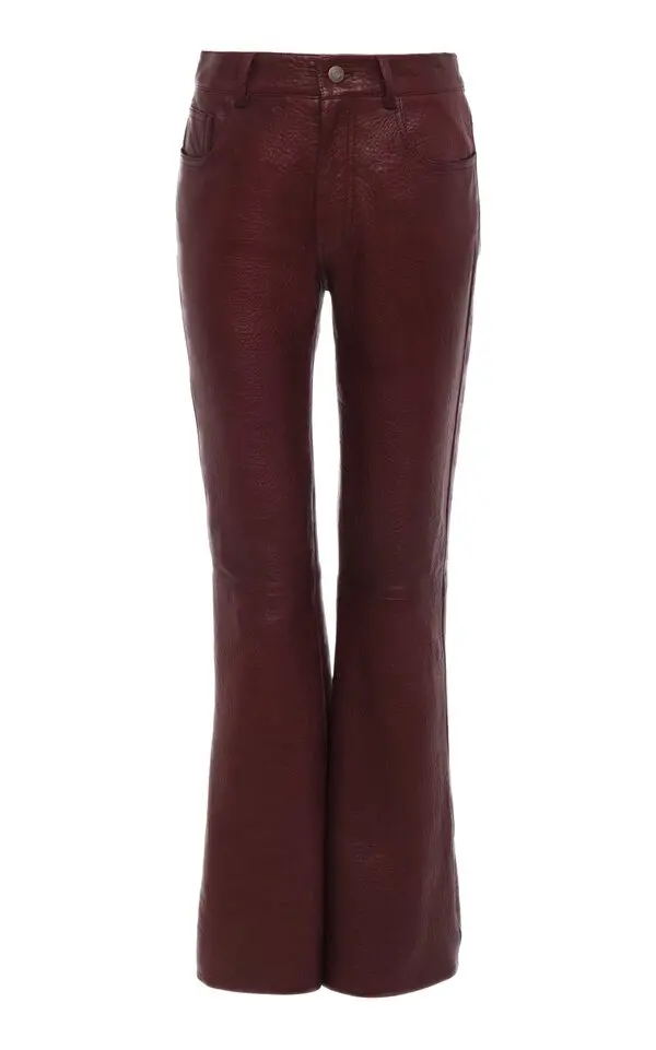 Chloé Leather Kick Flare Trousers - Burgundy