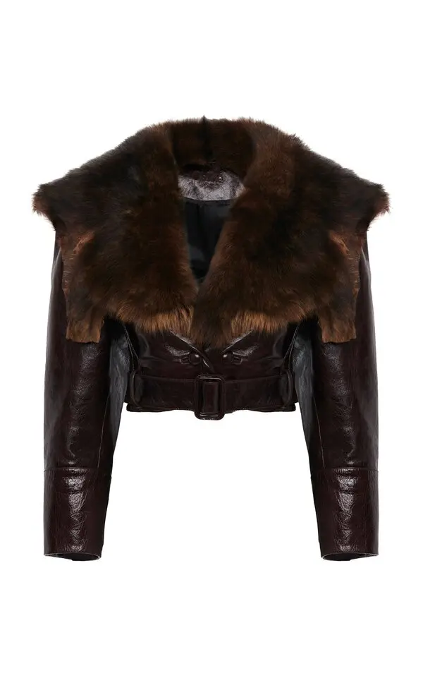 Chloé Cropped Shearling-trimmed Leather Jacket