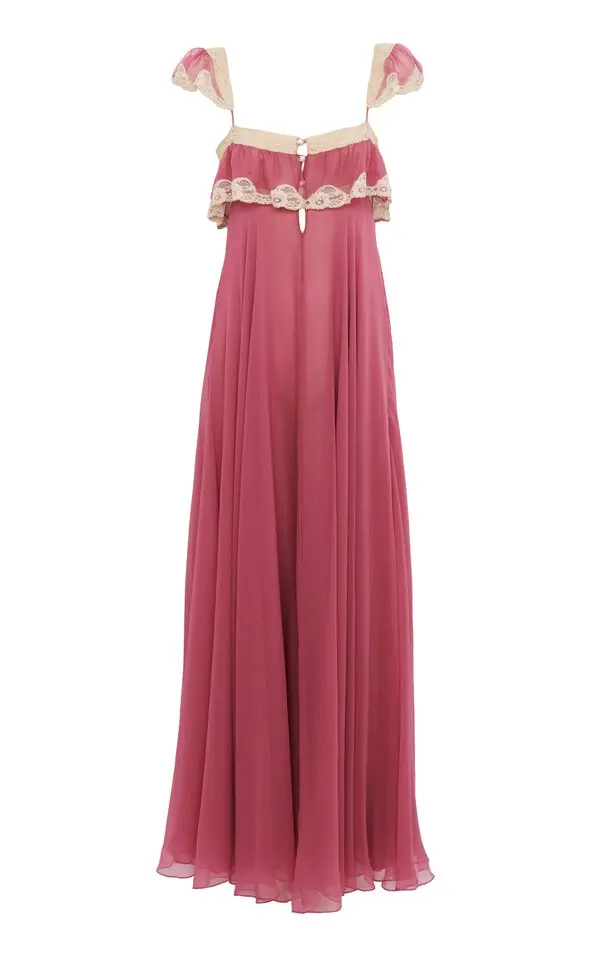 Chloé Flou Ruffled Silk Mousseline Gown - Red