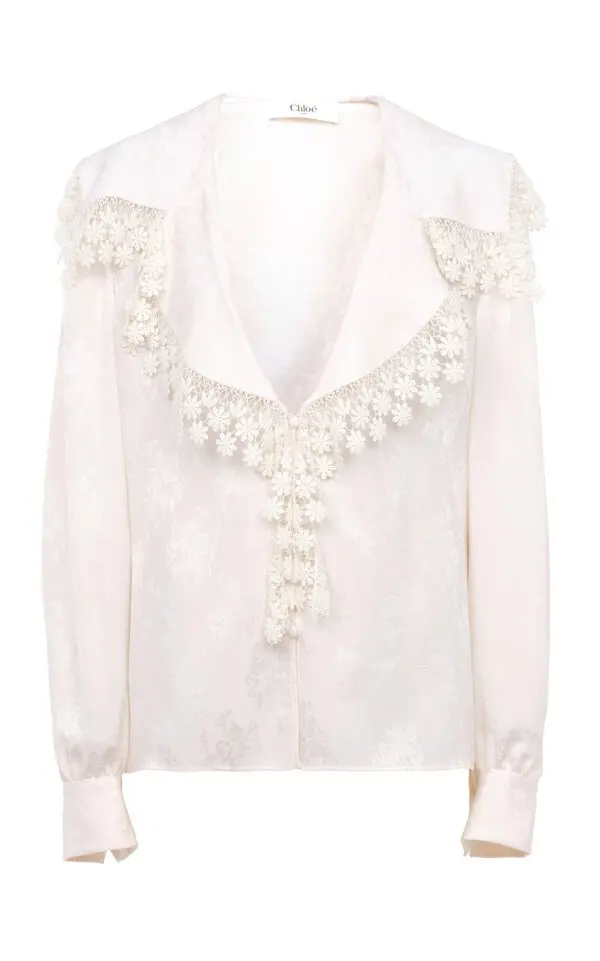Chloé Ruffled Silk-jacquard Blouse - White