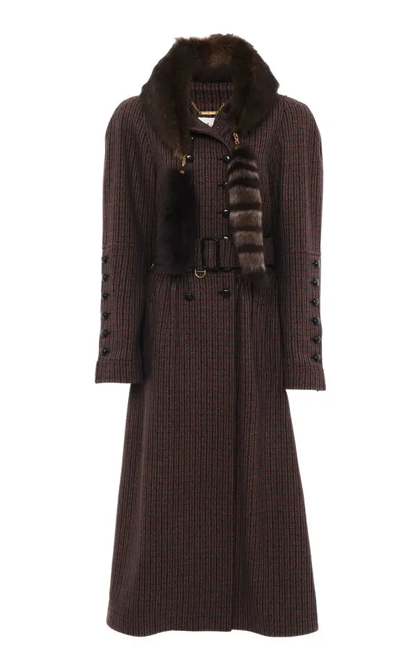 Chloé Wool Houndstooth Coat - Grey