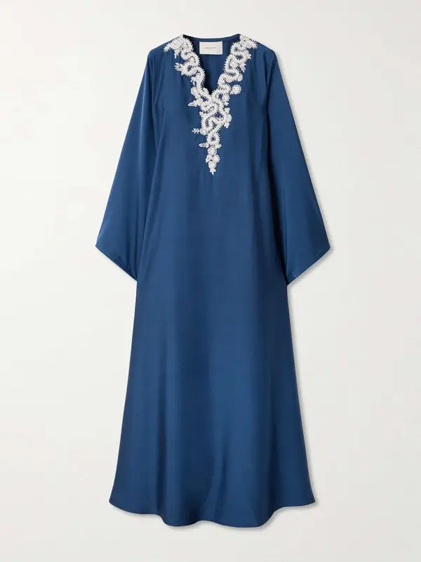SHATHA ESSA Faux Pearl-embellished Embroidered Twill Gown