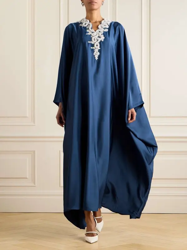 SHATHA ESSA Faux Pearl-embellished Embroidered Twill Gown