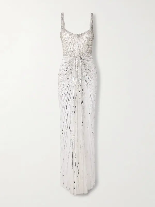 Jenny Packham Chrissy Draped Embellished Gown - Neutrals