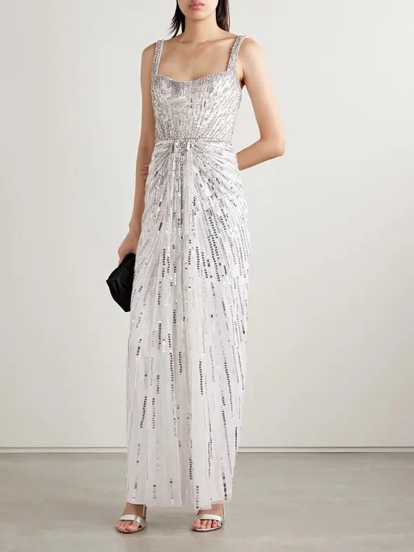 Jenny Packham Chrissy Draped Embellished Gown - Neutrals