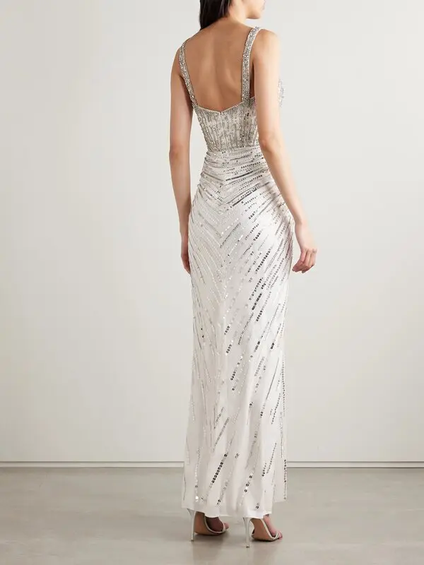 Jenny Packham Chrissy Draped Embellished Gown - Neutrals