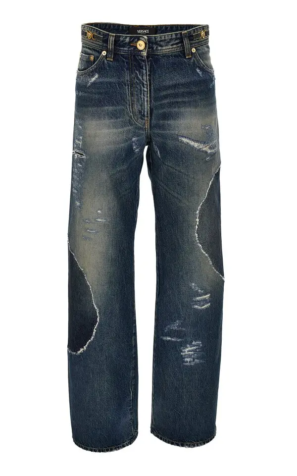 Versace Distressed Wide-leg Jeans - Medium Wash