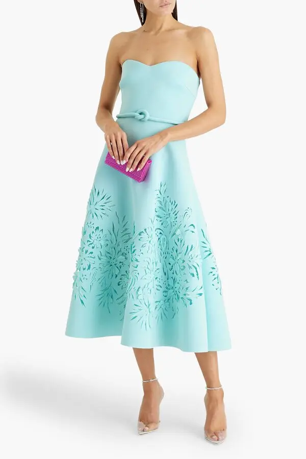 white christmas dresses Badgley Mischka Laser Cut Flower Trapeze Gown main image 0