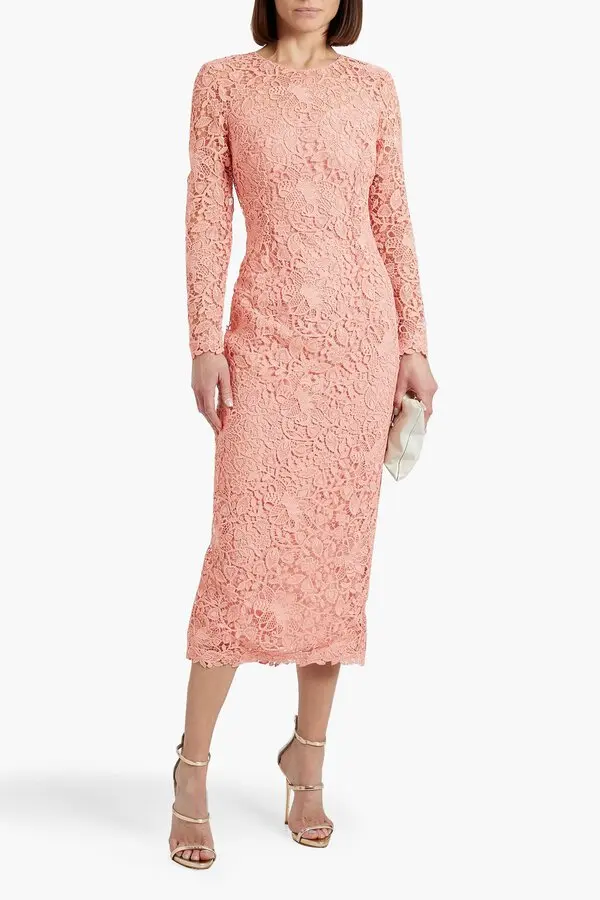 Carolina Herrera Guipure Lace Midi Dress - Blush