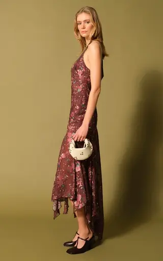 SIEDRES Corinas Asymmetric Devoré Chiffon Midi Dress