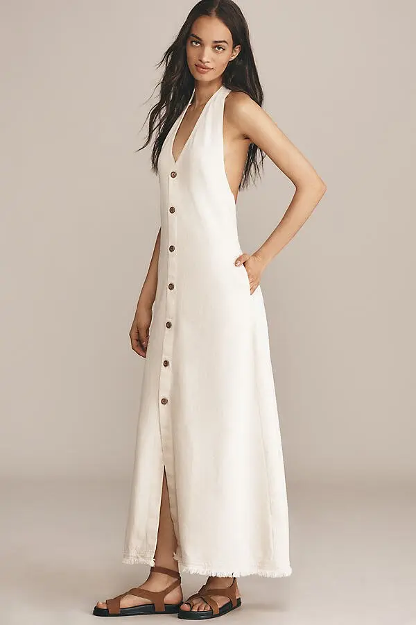Pilcro Halter Denim Midi Shirt Dress In White - 37% Off