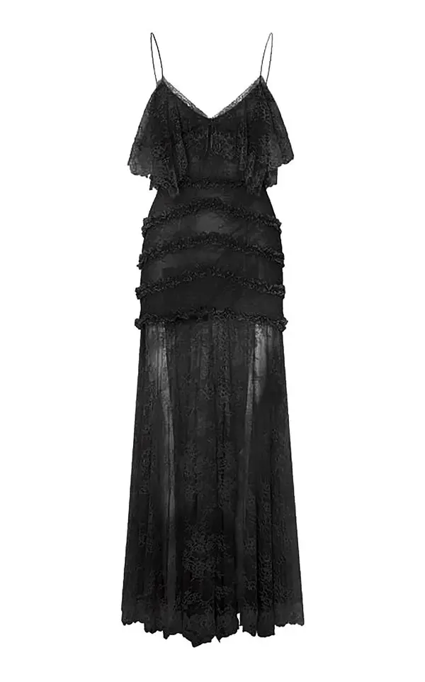 LoveShackFancy Sandy Ruffled Lace Maxi Dress - Black