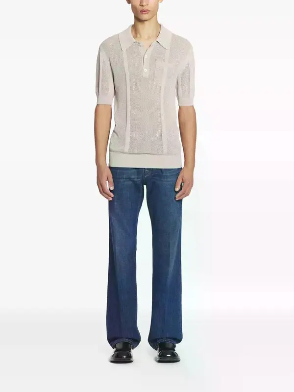LANVIN Open-knit Polo Shirt - Neutrals