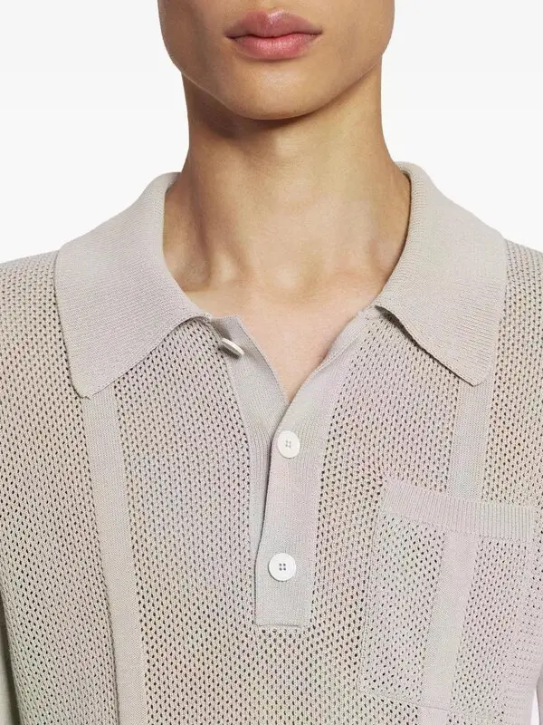 LANVIN Open-knit Polo Shirt - Neutrals