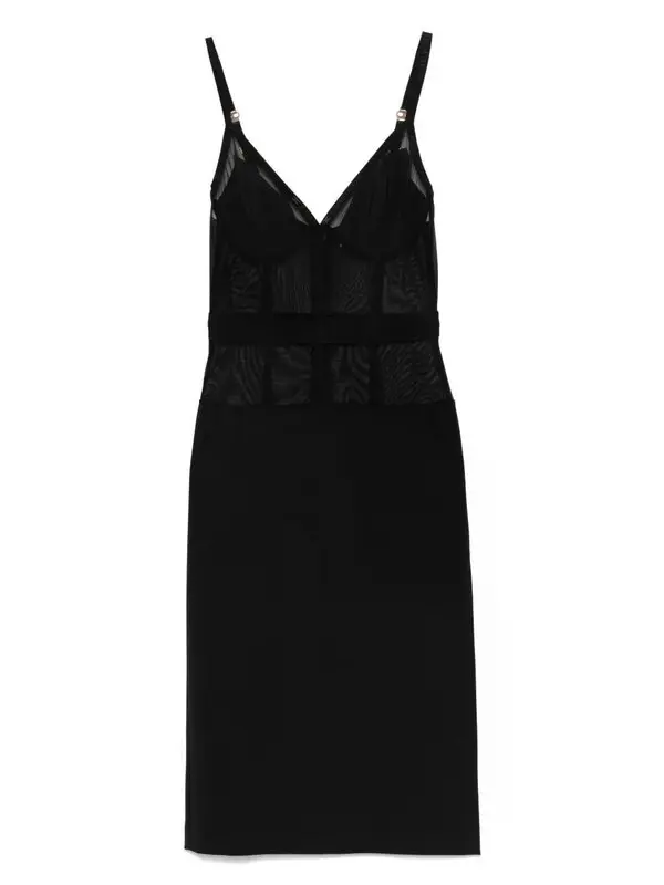 Elisabetta Franchi Crepe Tulle Midi Dress - Black