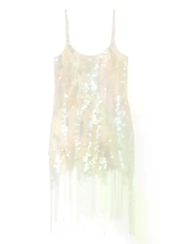 Blumarine Sequined Fringed Mini Dress - Neutrals