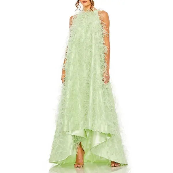 Mac Duggal Satin Feather High-low Evening Dress