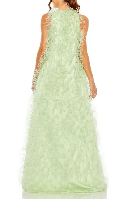 Mac Duggal Satin Feather High-low Evening Dress