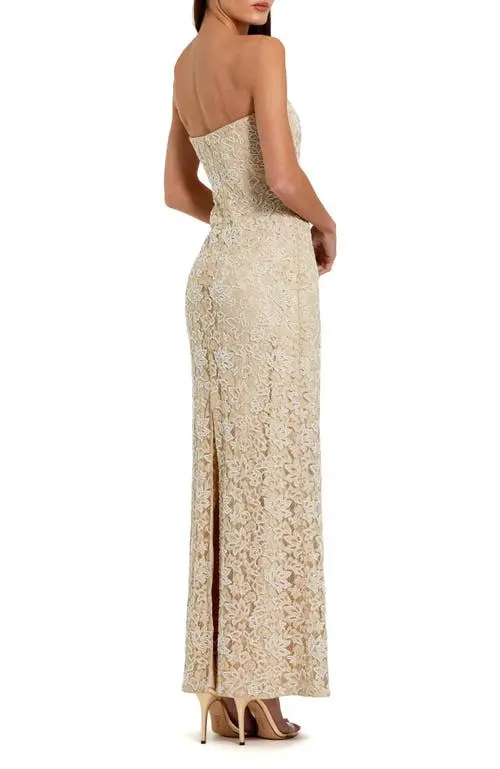 Mac Duggal Strapless Beaded Lace Gown