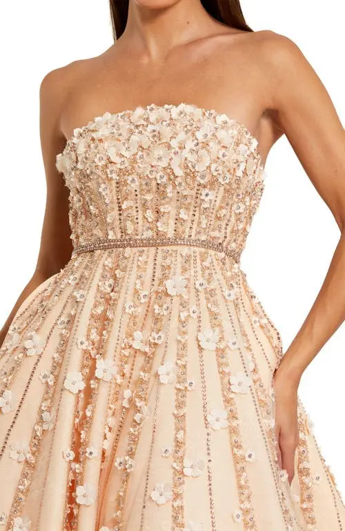 Mac Duggal Embellished Lace Strapless Midi A-line Dress - Champagne