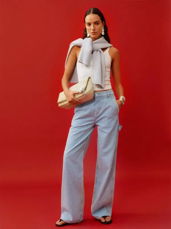 REFORMATION Diego Mid Rise Baggy Utility Jeans - Blue
