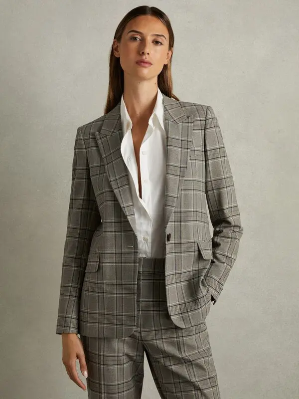 REISS Tamy Checked Slim Fit Suit Blazer