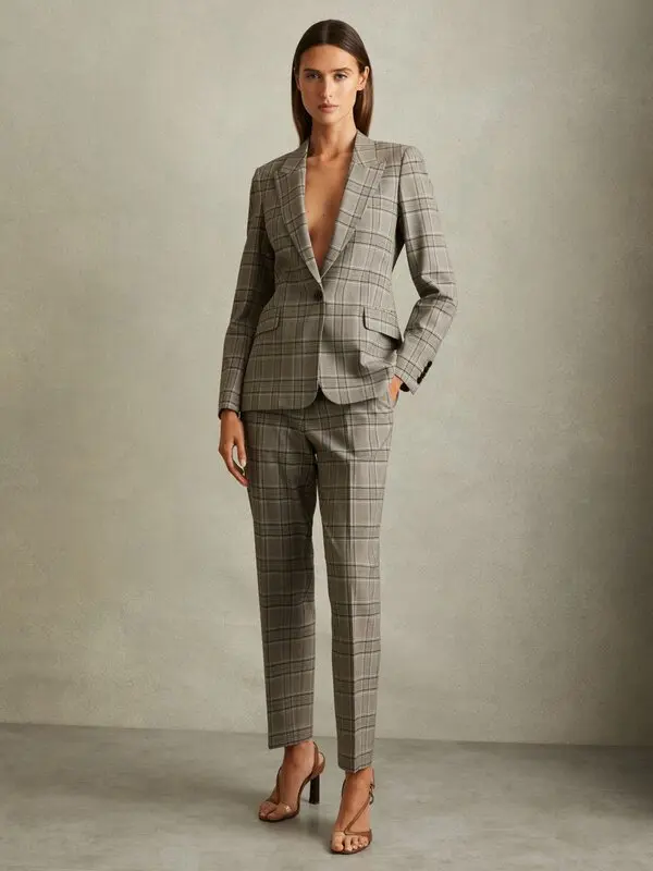 REISS Tamy Checked Slim Fit Suit Blazer