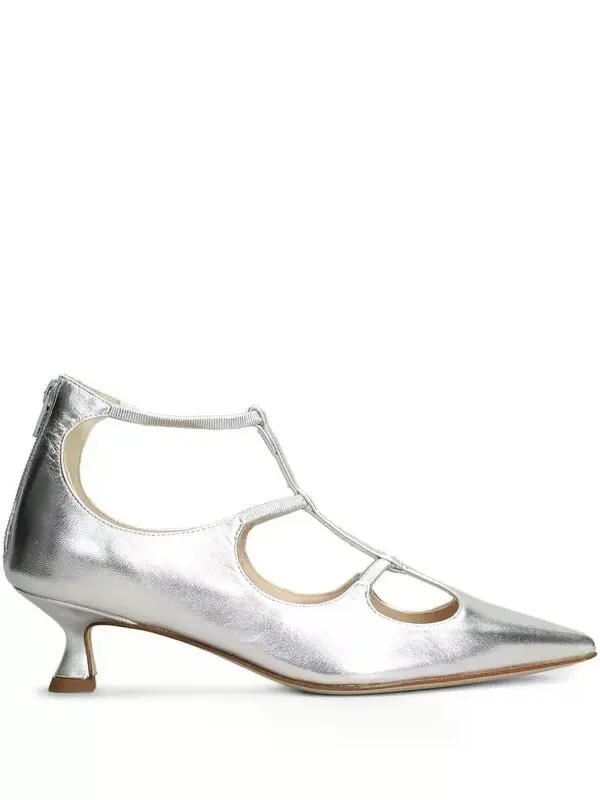 ANNA F. 50mm Leather Pumps - Silver