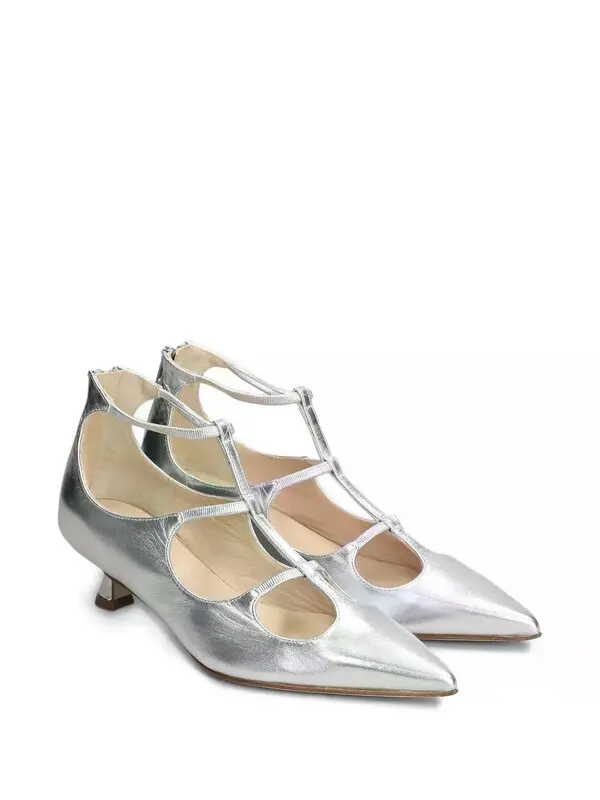 ANNA F. 50mm Leather Pumps - Silver