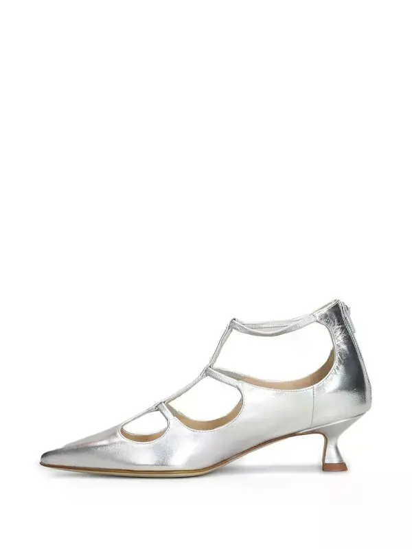 ANNA F. 50mm Leather Pumps - Silver
