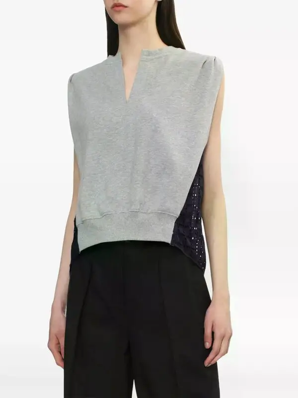 3.1 Phillip Lim Cotton Sleeveless Top - Md Heather Grey - Navy