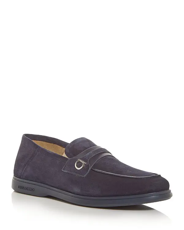FERRAGAMO Drame Suede Gancini Loafers - Brown