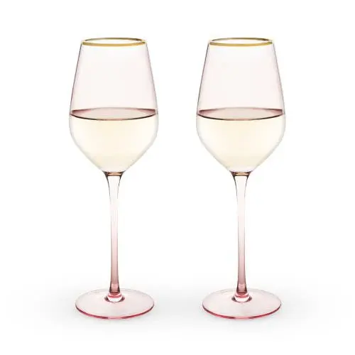 TWINE Rose Crystal White Wine Glasses Set Of 2 - Pink