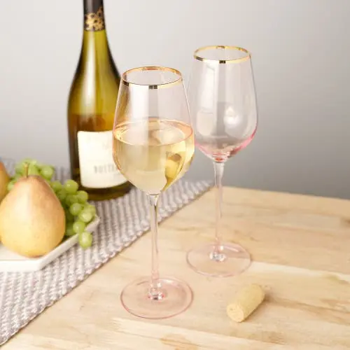 TWINE Rose Crystal White Wine Glasses Set Of 2