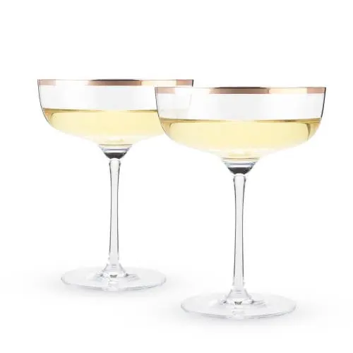 TWINE Copper Rim Crystal Coupes Set Of 2 - Clear