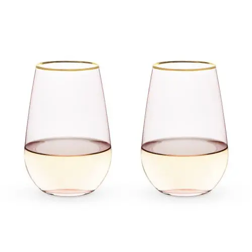 TWINE Rose Crystal Stemless Wine Glasses Set Of 2 - Pink