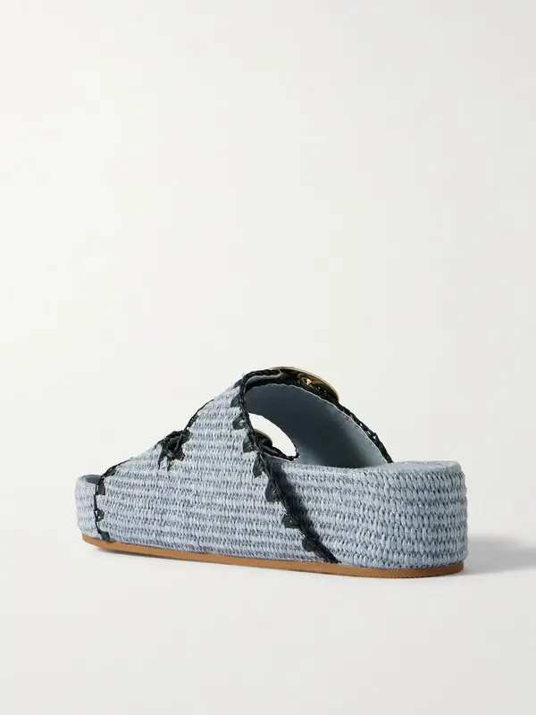 LOEFFLER RANDALL Theo Embroidered Raffia Platform Slides