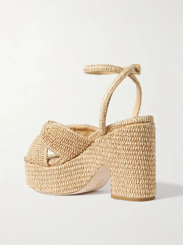 LOEFFLER RANDALL Liza Raffia Platform Sandals - Neutrals