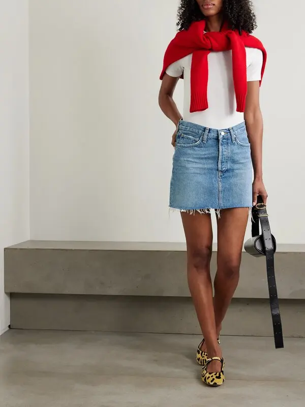 AGOLDE V-waist Frayed Denim Mini Skirt