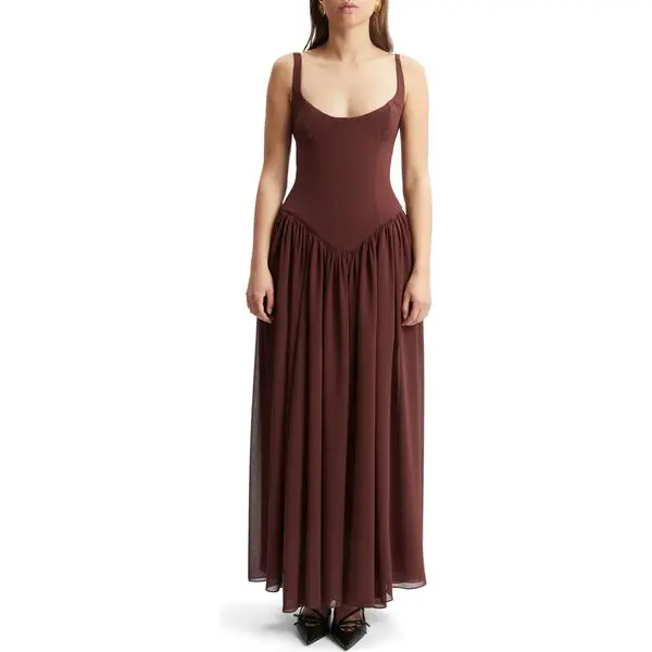 Bardot Briann Corset Bodice Maxi Dress - Chocolate