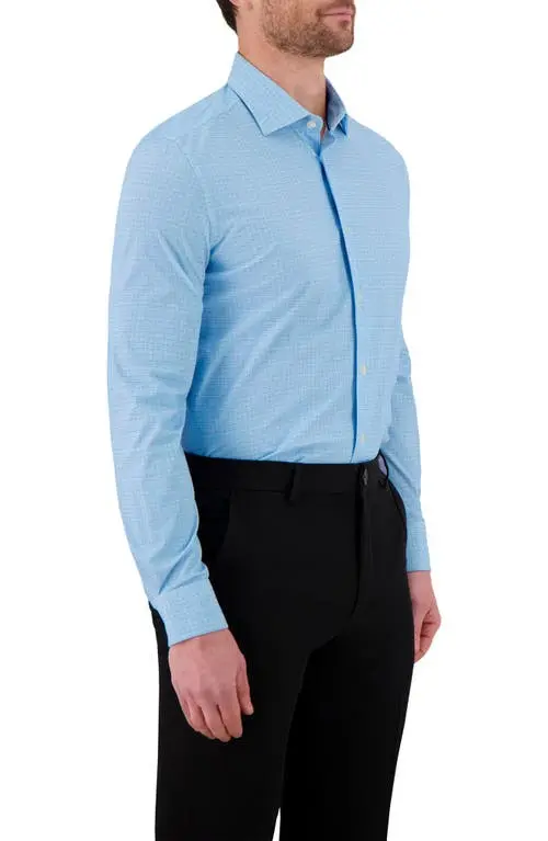 VICTOR EMMANUEL Modern Fit Microcheck Tech Stretch Dress Shirt - Light Blue