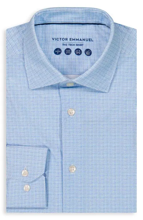VICTOR EMMANUEL Modern Fit Microcheck Tech Stretch Dress Shirt - Light Blue