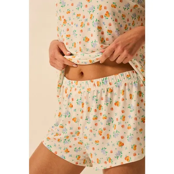 STRIPE & STARE T-shirt & Shortie Pyjama Set - Citrus Petals